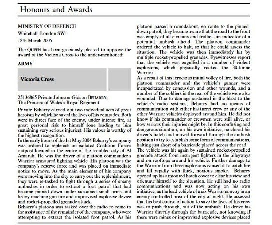 Johnson Gideon Beharry VC – victoriacrossonline.co.uk